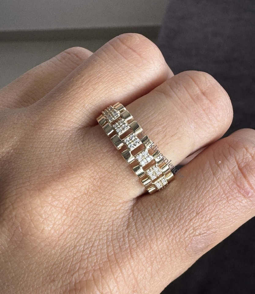 Rolex Style Chain Shape Ring Men's Moissanite Wedding Band Unique ...