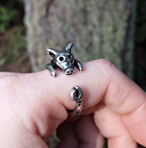 Pig Ring - Adjustable Wrap Ring - Silver Piglet Hog Animal Lover Farmer ...