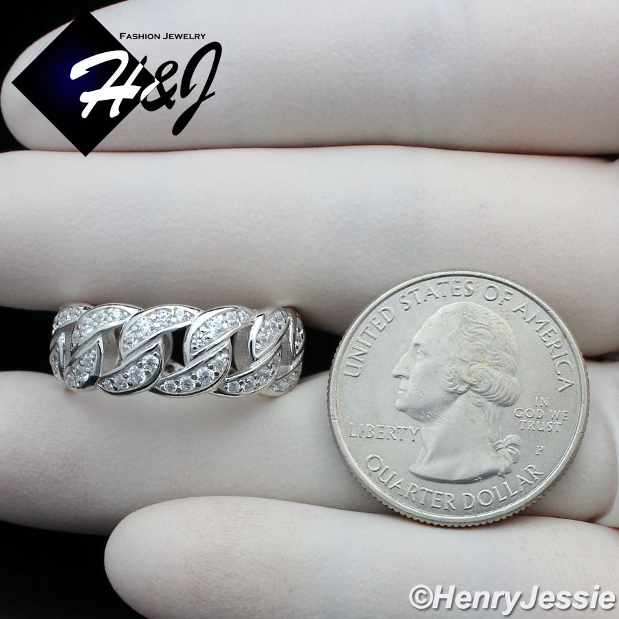MEN WOMEN SOLID 925 STERLING SILVER FULL ICY BLING CZ CUBAN CURB LINK ...