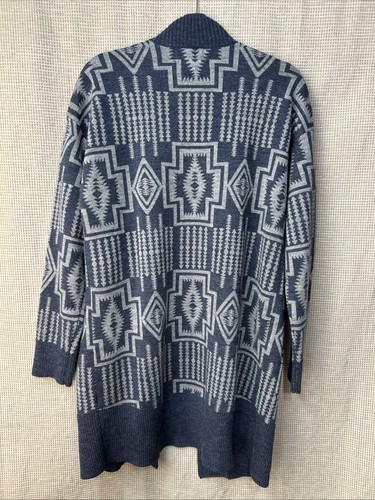 Pendleton Western Aztec Cardigan Sweater Open Front Long Blue Women Sz ...
