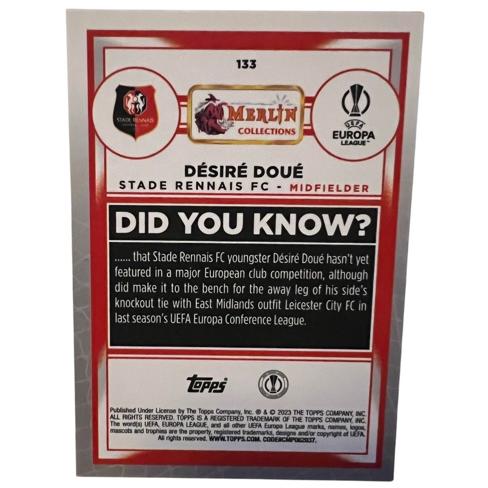 2022-23 Topps Merlin UEFA DESIRE DOUE Aqua Refractor Rookie Card RC ...