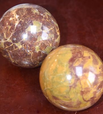 2 EXOTIC STONE ROCK 3"W BALLS PAPER WEIGHT BROWN YELLOW SOLID REIKI ...