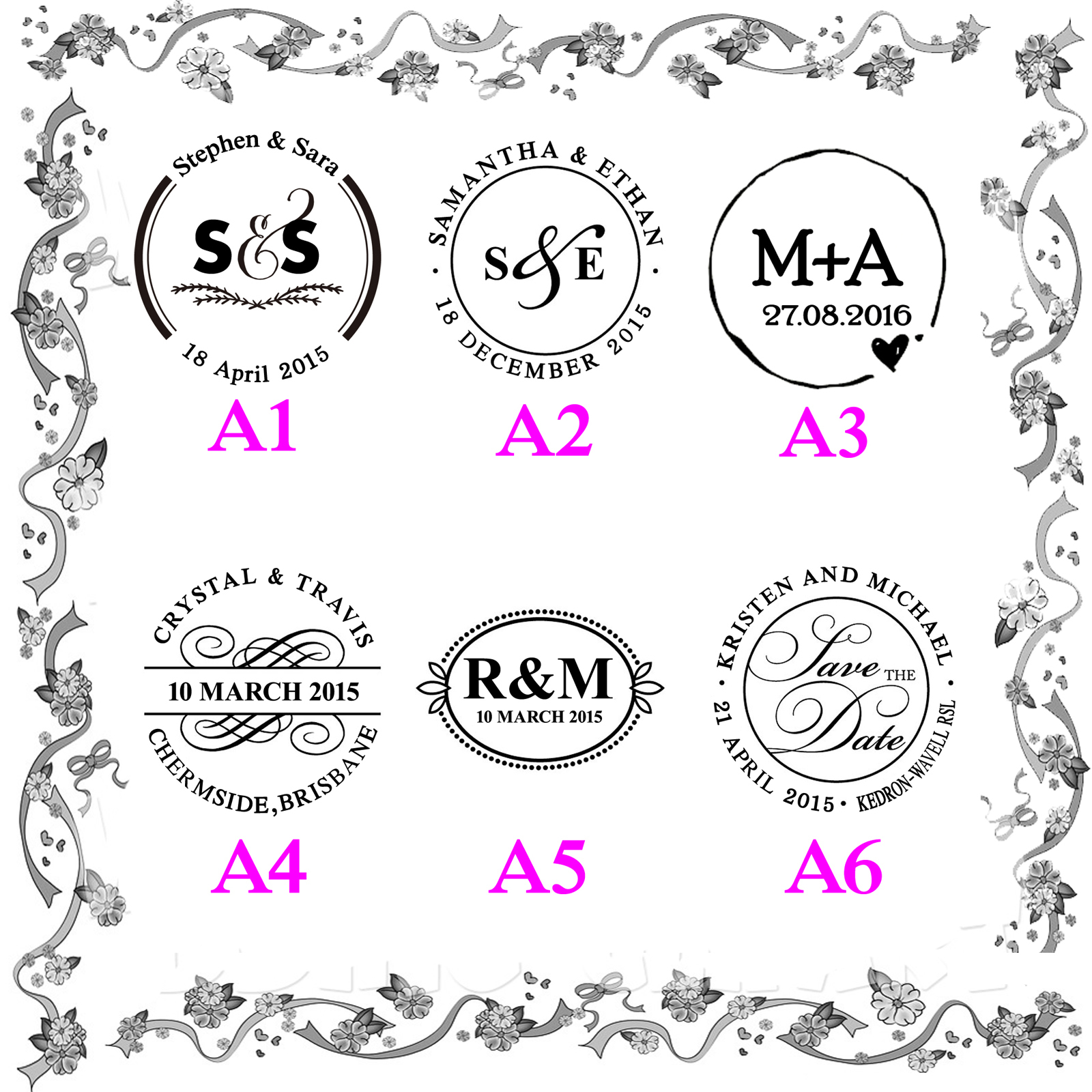 Wedding & Events Names Initials Date Custom Rubber Flash Stamps Self ...