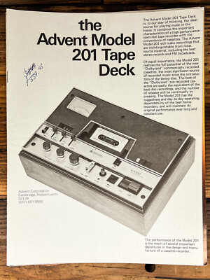 Advent Model 201 Cassette 7pg Dealer Brochure *Orig* | eBay
