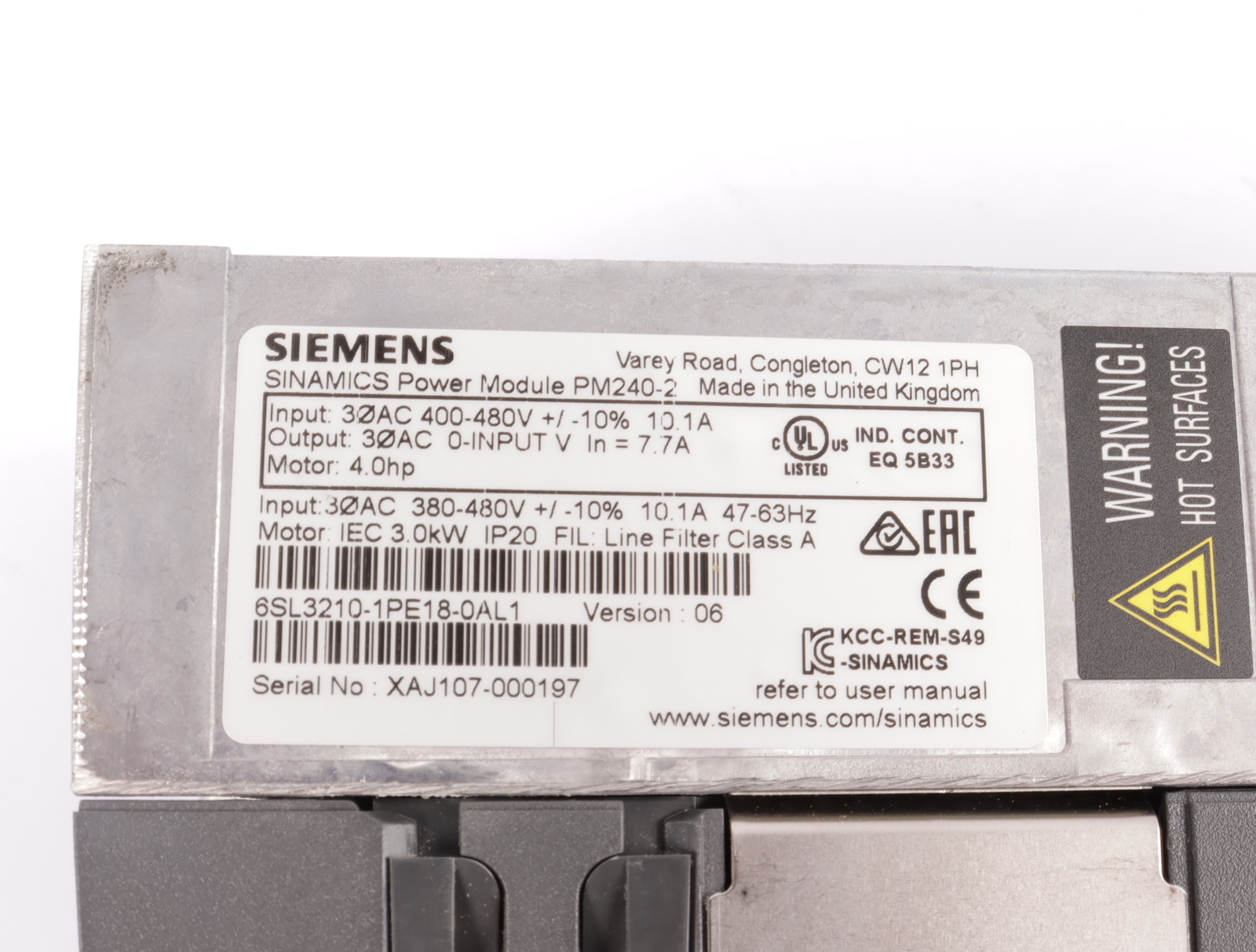 Siemens SINAMICS Power Module PM240-2 6SL3210-1PE18-0AL1 Vers:06 ...