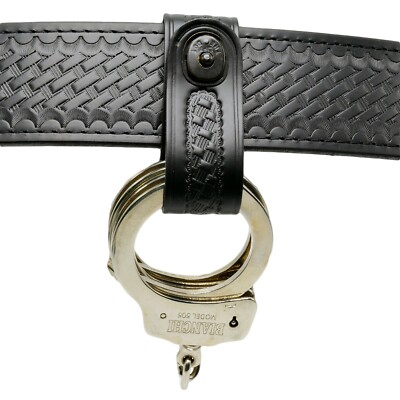 Perfect Fit Basketweave Leather Handcuff Strap Holder Black Safety Snap ...