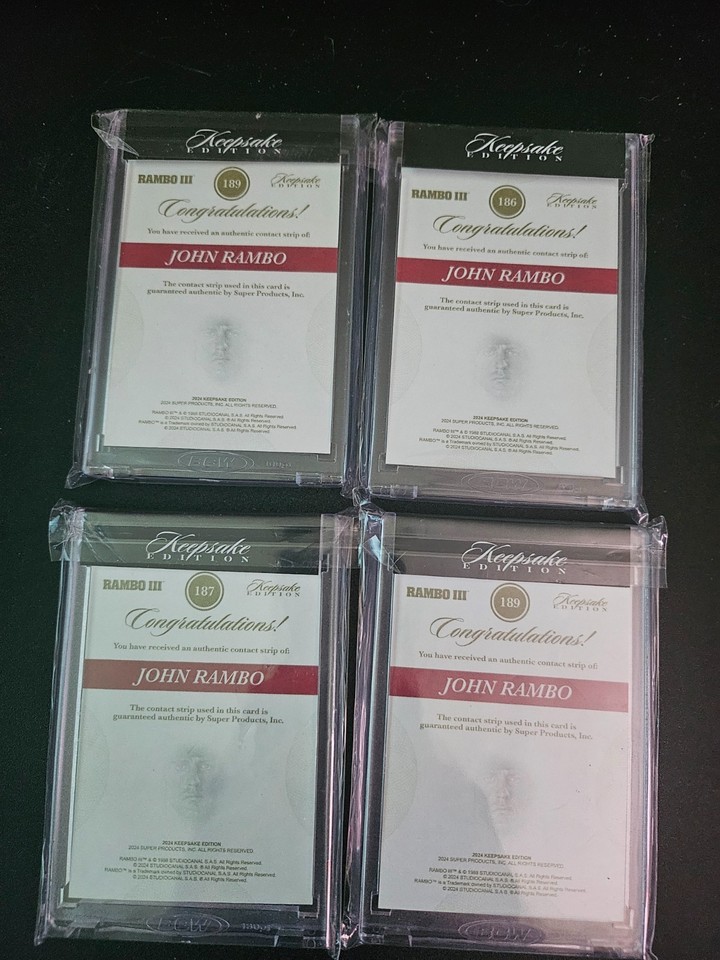 4x 2024 Keepsake Rambo III Sylvester Stallone Reels Authentic Film Cel ...