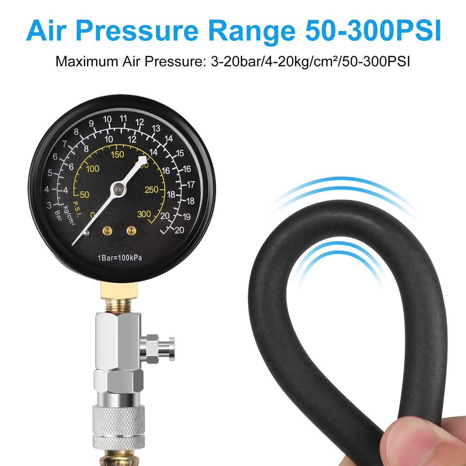 Compression Tester Gauge Kit 0-300PSI Triple Scale Tool for Engine ...