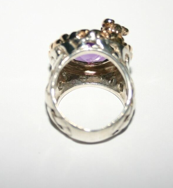 Saint by SARAH JANE Amethyst, STERLING & 18k Yellow GOLD Bee RING Sz 7. ...