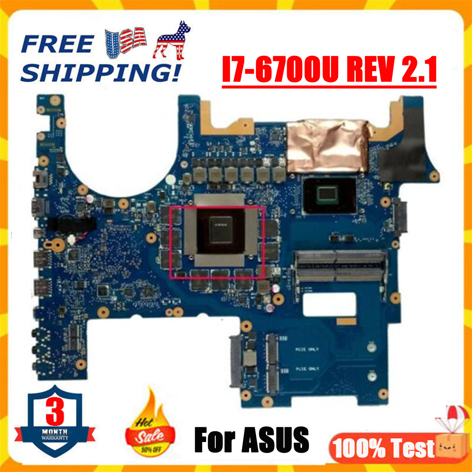 FOR ASUS G752V G752VM MOTHERBOARD I7-6700U CPU GTX1060 V6G MAINBOARD ...