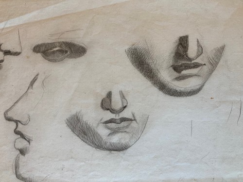 Very Nice Large Drawing Mine Lead Face Nose Eye Mouth Xixth Portrait ...