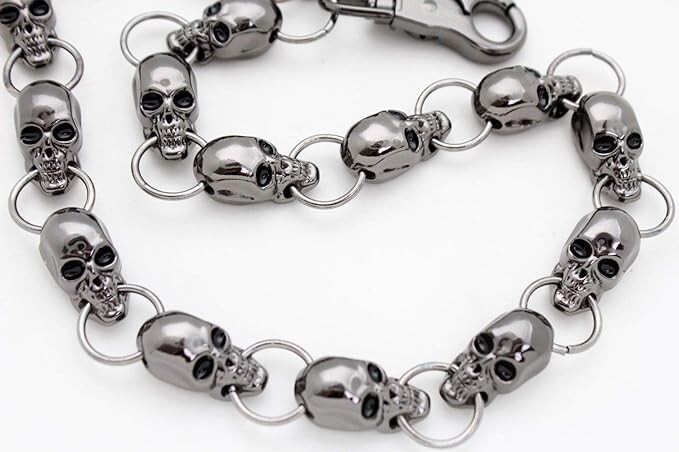Pewter Gunmetal Silver Metal Wallet Chain Skeleton Skull Biker Gothic ...