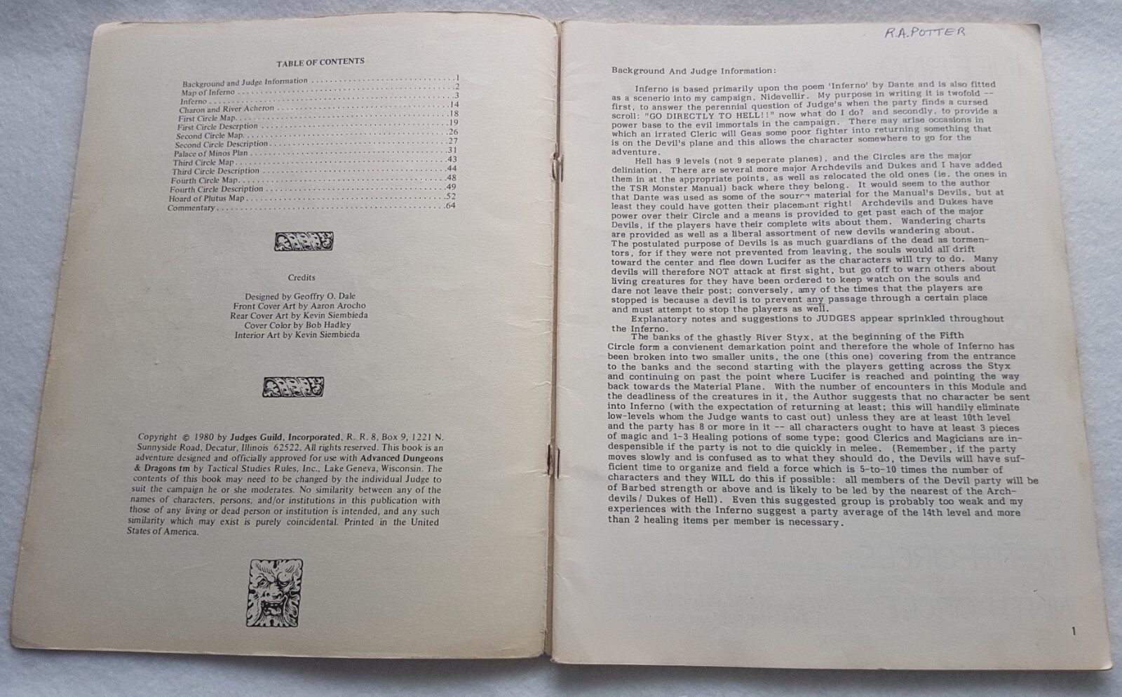 Inferno, Judges Guild AD&D RPG, 1980, 1st printing, Cover Loose | eBay