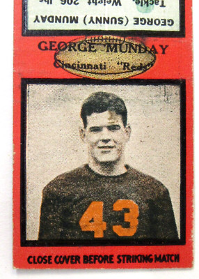 1930's Cincinnati Reds GEORGE MUNDAY football Diamond Matchbook cover w ...
