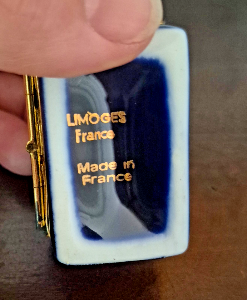 Vtg Limoges France Porcelain Trinket/Pill Box Cobalt Blue Gold Courting ...