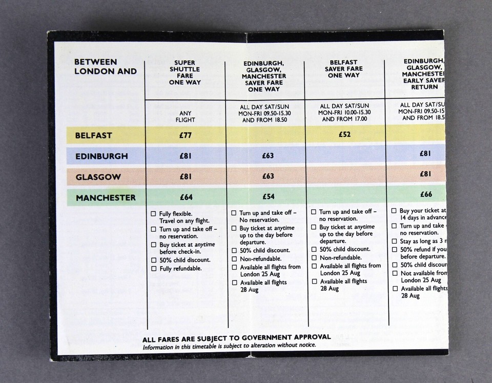 BRITISH AIRWAYS SUPER SHUTTLE AIRLINE TIMETABLE APRIL - JULY 1989 BA | eBay