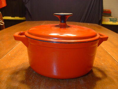 Vintage Cook's Essentials Red Enamelled Cast Iron 2QT Covered Pot | eBay