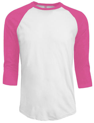 3/4 Sleeve Plain Baseball Raglan T-Shirt Tee Mens Sports Jersey White ...