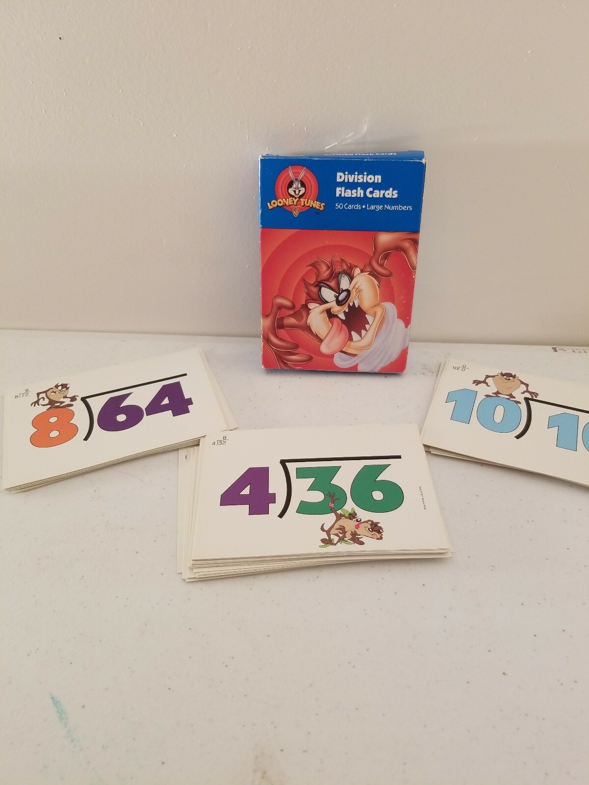Division Flash Cards Math Looney Tunes Taz Vintage Large Homeschool ...