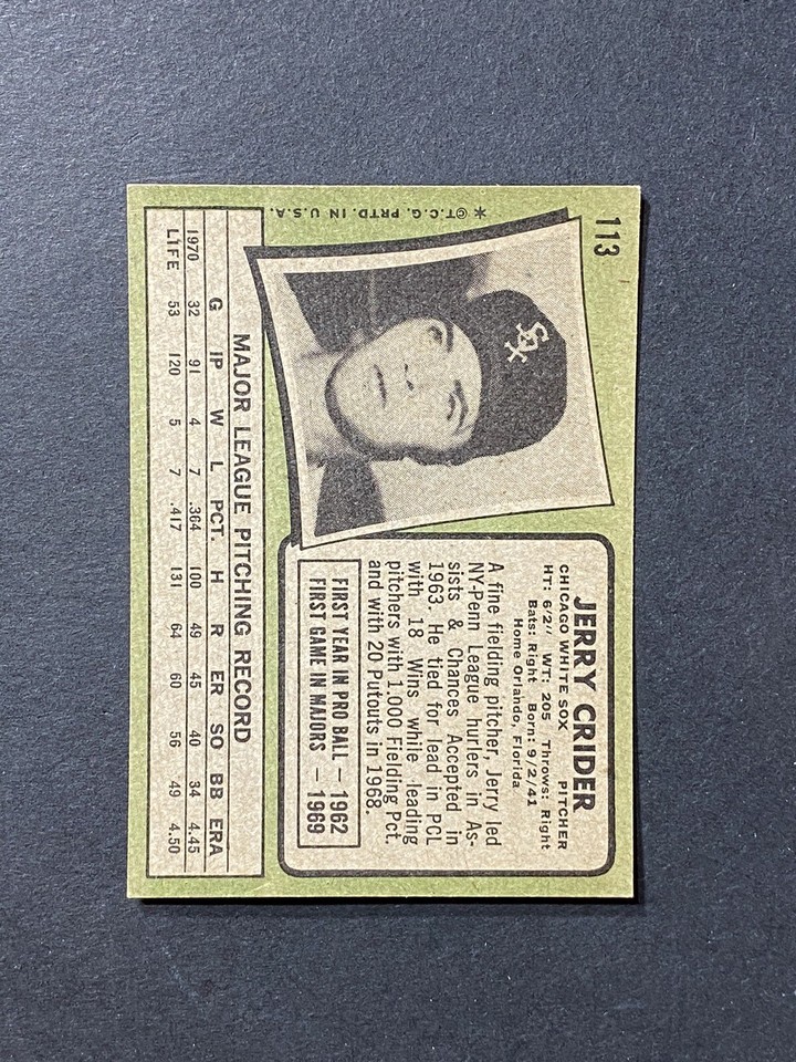 1971 Topps - #113 Jerry Crider VG/EX | eBay
