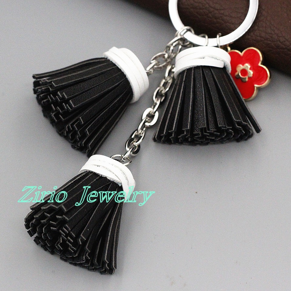 Handmade Leather Tassel Flower Key Chain Bag Purse Keyring Handbag ...