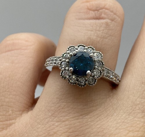 1.50Ct Round Lab-Created Blue Diamond Engagement Ring 14K White Gold ...