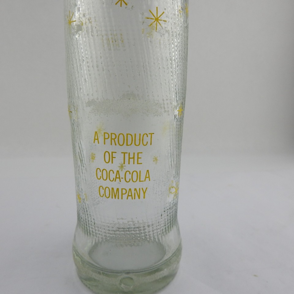 Vintage MCM Starburst Yellow TAB Clear Embossed Glass Bottle Coca-Cola ...