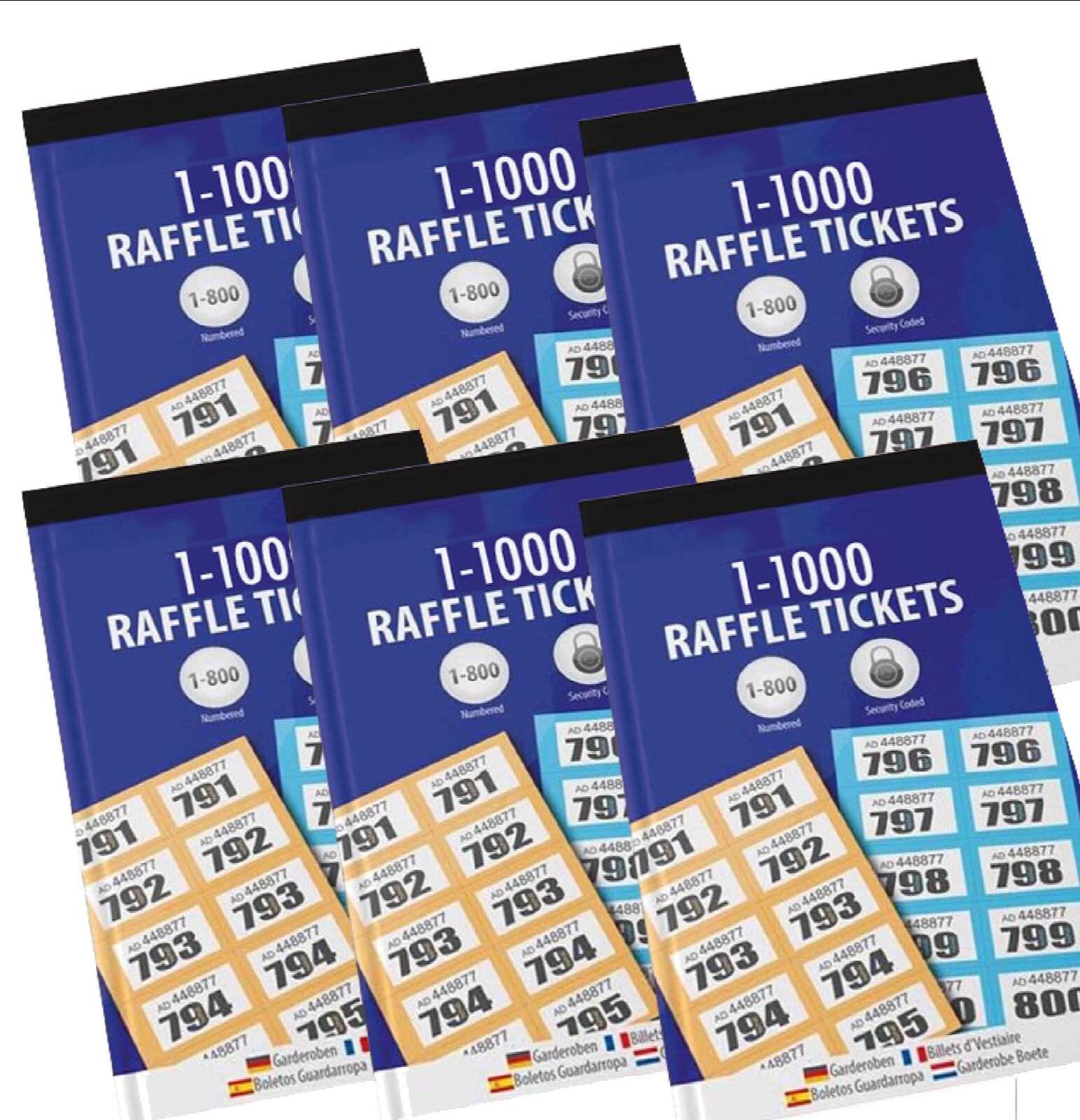 6 Books of 1-1000 Cloakroom Raffle Tombola Draw Tickets Numbered Mixed ...