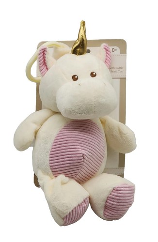 10" Kelly Baby Cuddle White Unicorn Lovey & Rattle Clip On Pink Cream ...