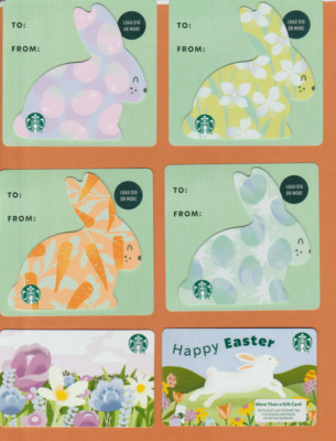 6 STARBUCKS CARDS 2025 "HAPPY EASTER & SPRING FLOWERS" "BUNNIES" no ...