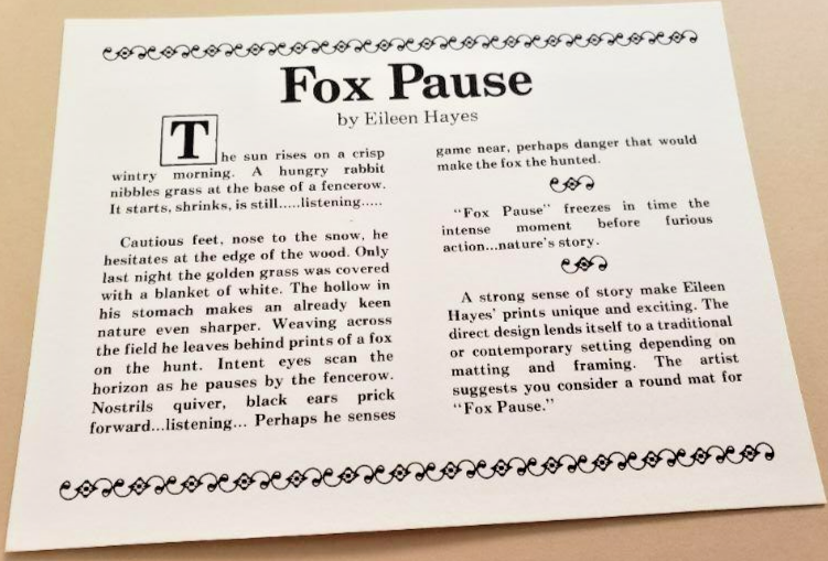 Eileen Hayes Limited Edition Art Prints "Stumped Raccoon" & "Fox Pause ...
