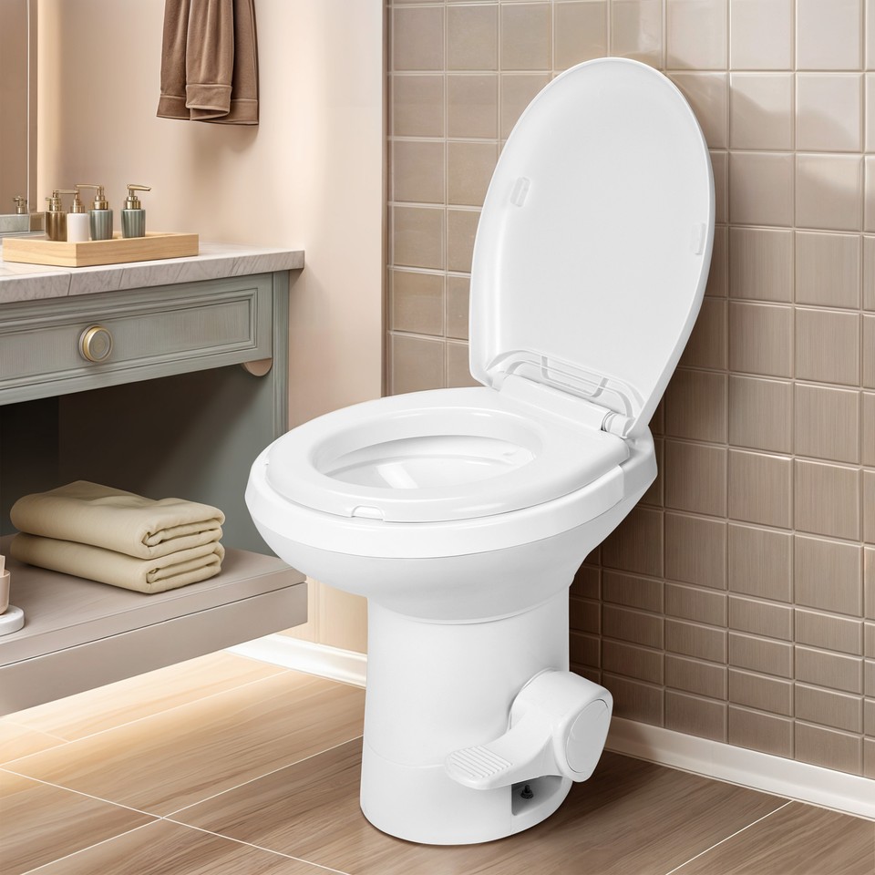 Portable Toilet High Profile Foot Pedal Flush RV Travel Commode Caravan ...