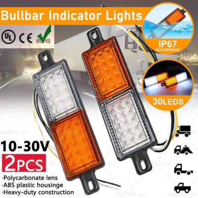 2x30 LED Bullbar Indicator Lights Front Park Bull Bar Light Amber ...