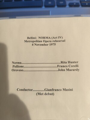 Rare Live Opera Recording CD -104 1975 Norma IV MET Hunter Corelli ...