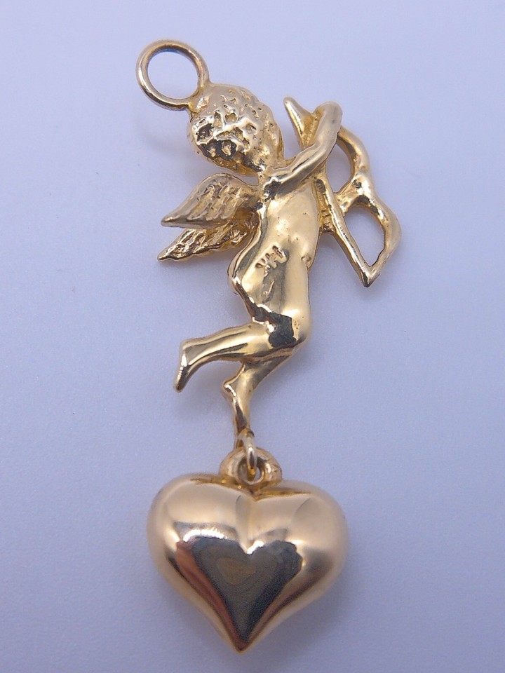 (MA1) 14k Yellow Gold 3.3g 10/16" x 1-7/16" "Cupid" Pendant Charm | eBay