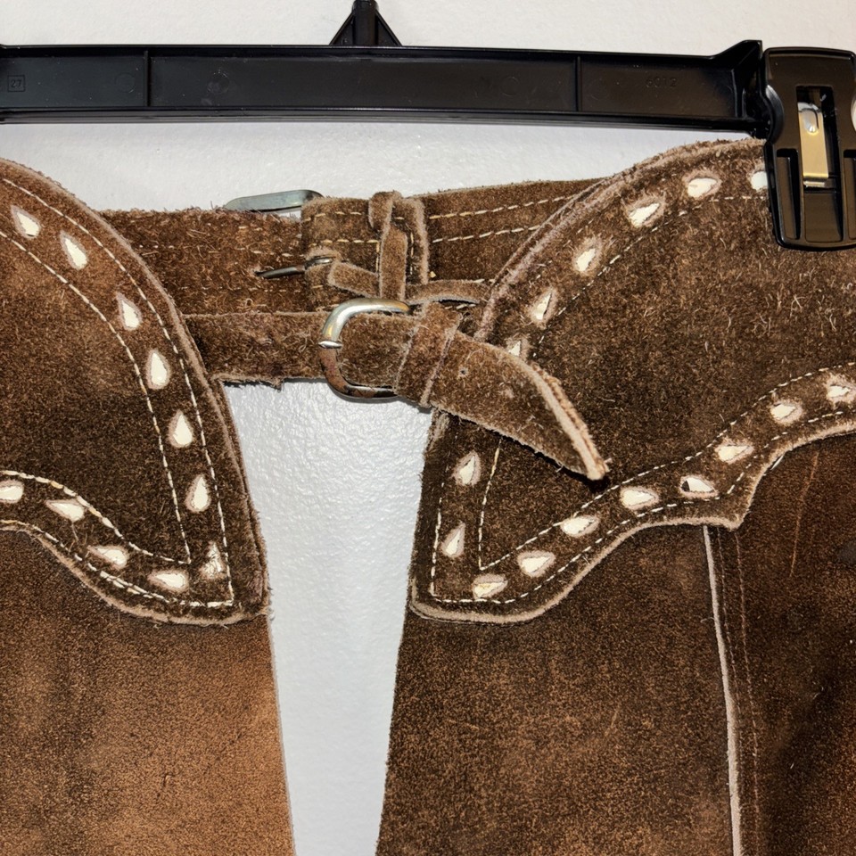 Brown Western Chaps Teardrop Details Fringe Adjust 36-44 inch Waist/Hip ...