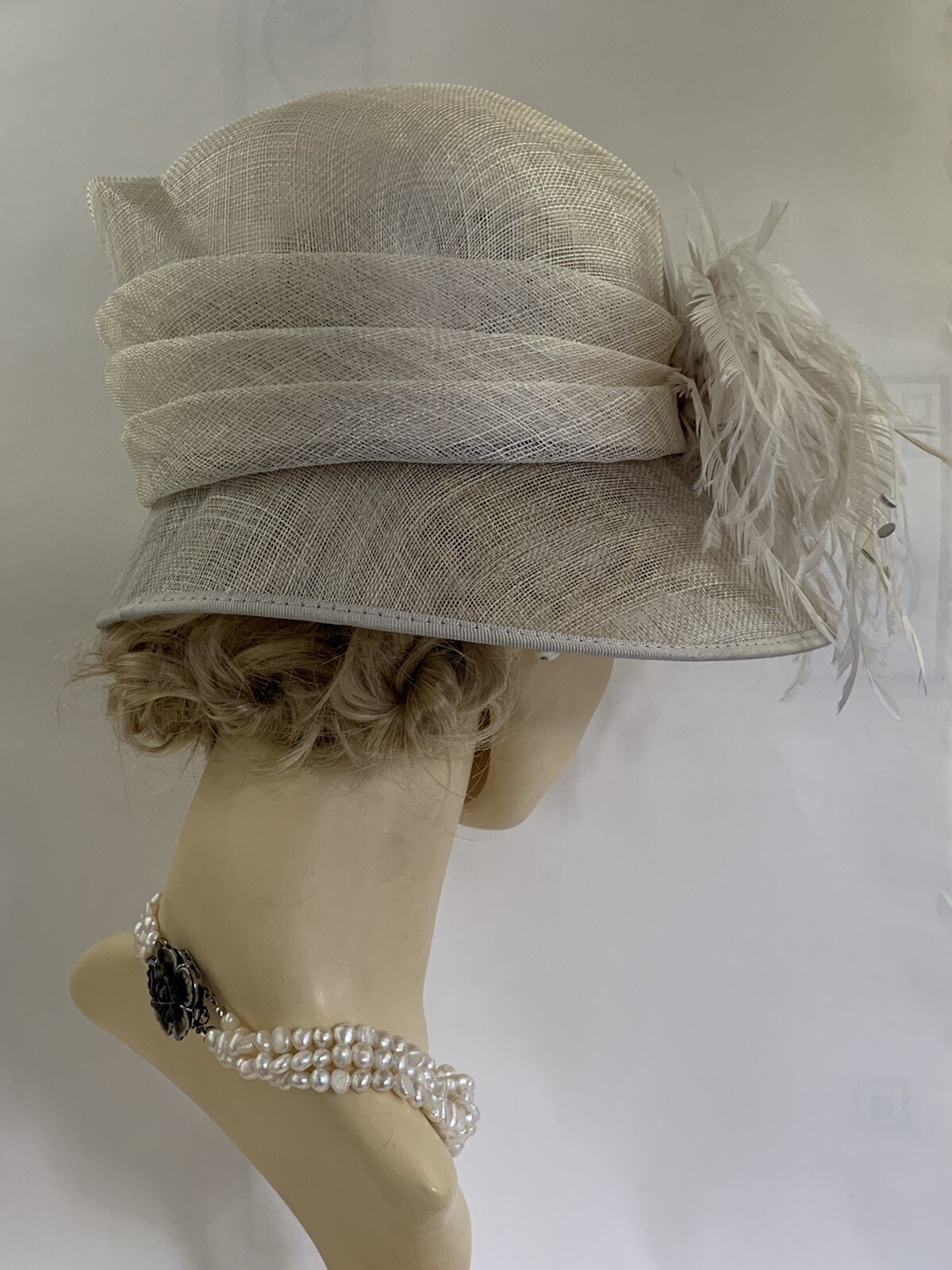 HAT BOX Ivory Sinamay Asymmetrical Hat With Feather Side Plumage ...