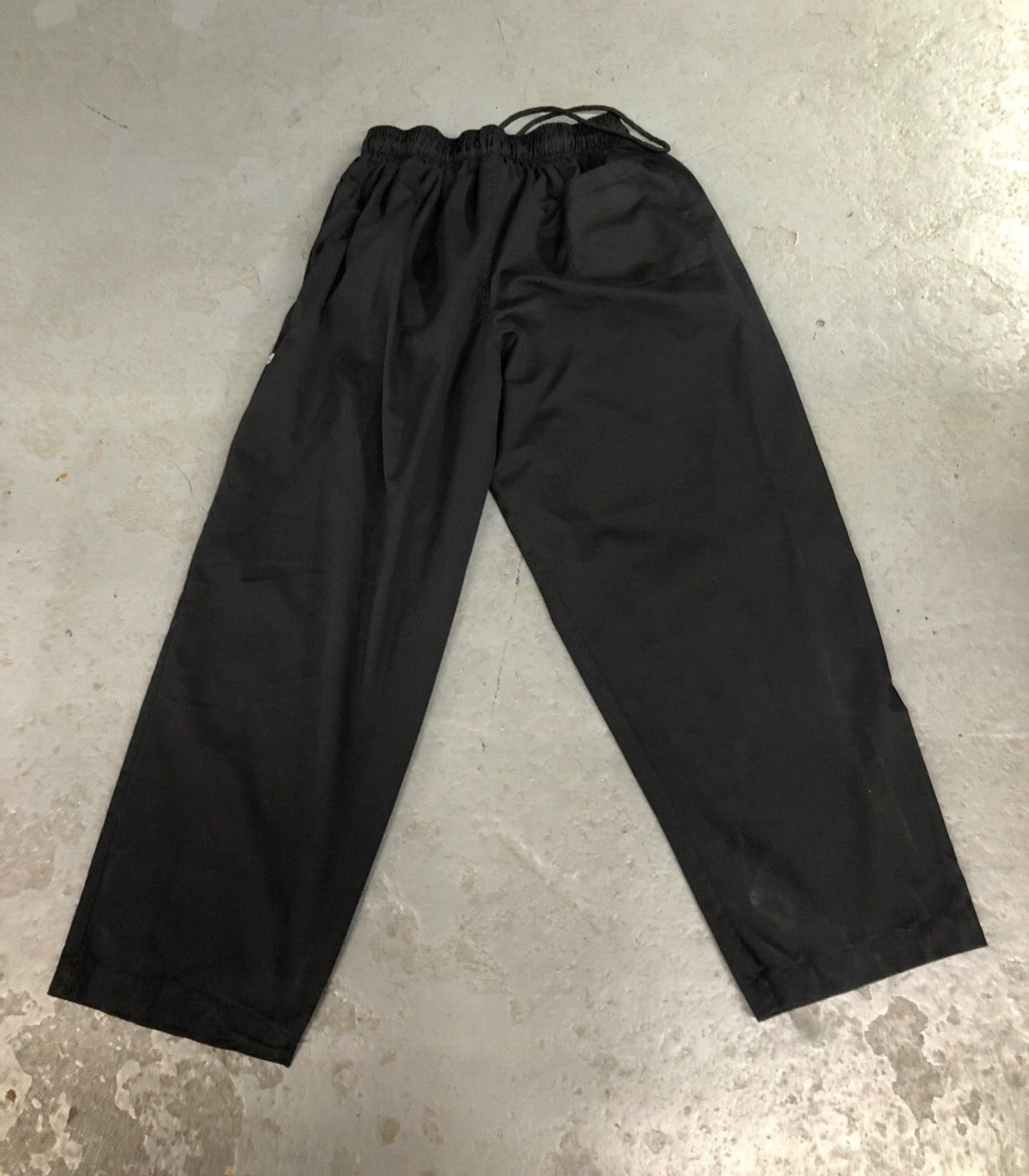 MEN'S CHEF WORKS BAGGY BLACK COOK UNIFORM PANTS ELAST… - Gem