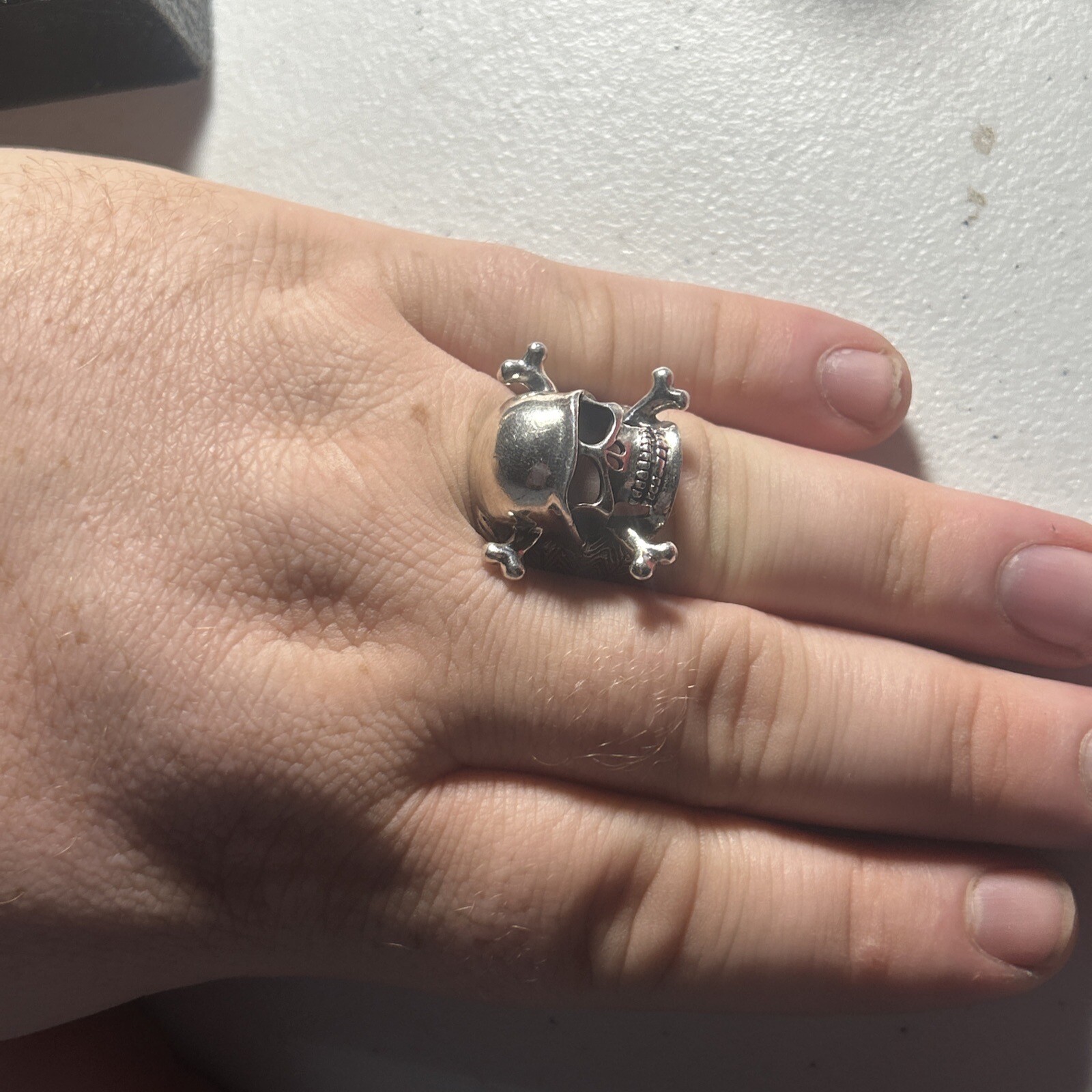 SKULL Bones Face CROSS Ring STERLING 925 Biker Pirat… - Gem