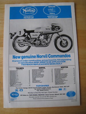 NORTON COMMANDO TRIUMPH NORVIL NORTON MOTORCYCLES LIST 1990 ADVERT A4 ...