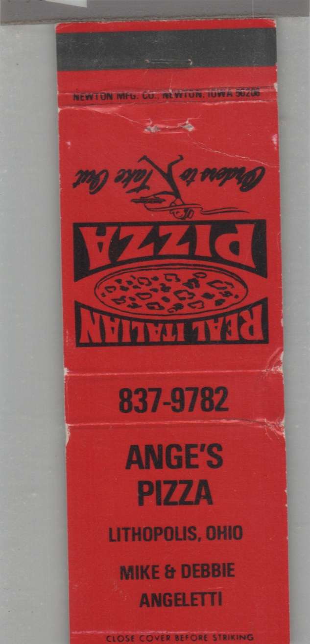Matchbook Cover - Pizza Place - Ange's Pizza Lithopolis, OH | eBay