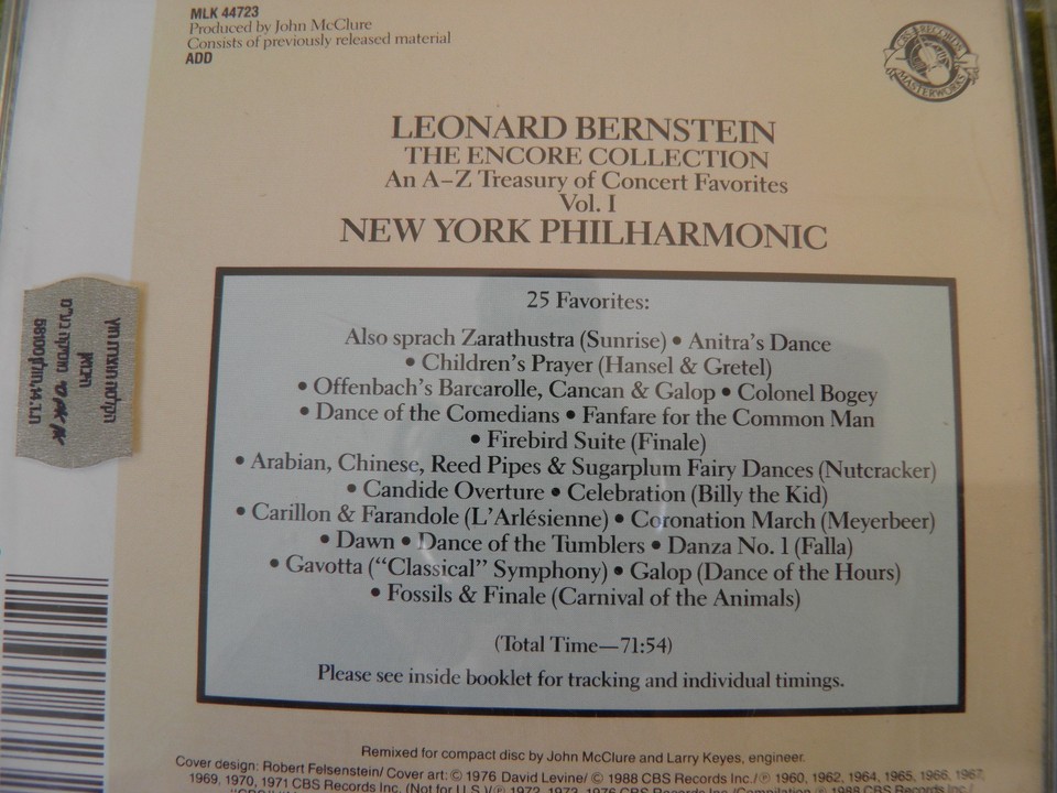 Leonard Bernstein - The Encore Collection Vol. I - RARE 1988 "CBS" USA ...