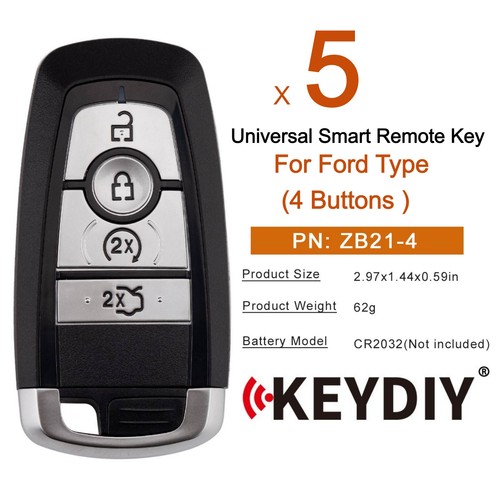 5x KEYDIY KD ZB21-4 Universal Smart Remote Key 4 Buttons for Ford Type ...