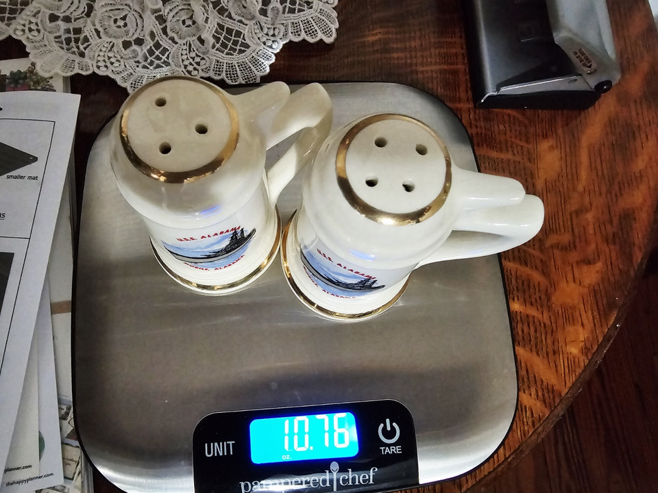 SALT & PEPPER SHAKER White W/ Gold Trim U S S Alabama~Mobile, Alabama ...