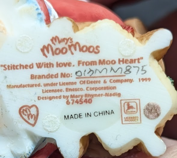 Enesco Mary's Moo Moos "Stitched With Love. From Moo Heart" John Deere ...