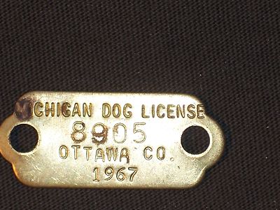 OTTAWA COUNTY MICHIGAN Vintage 1967 #8905 Dog license tax tag nt38 | eBay