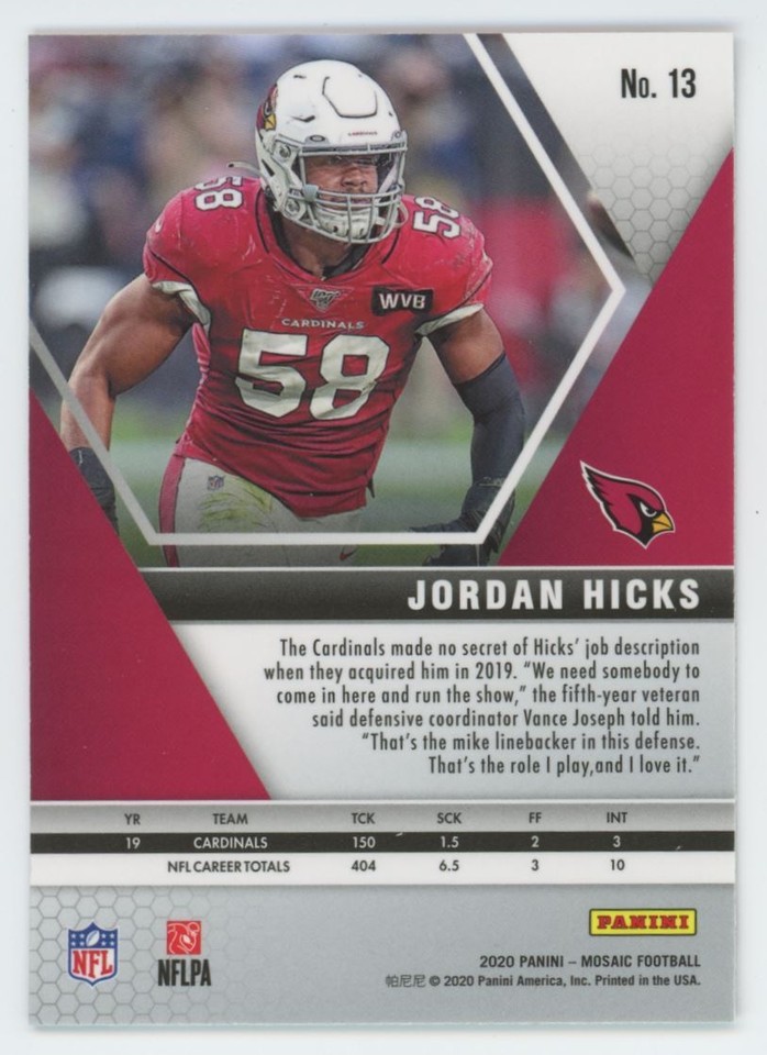 2020 Panini Mosaic Jordan Hicks Arizona Cardinals #13 | eBay