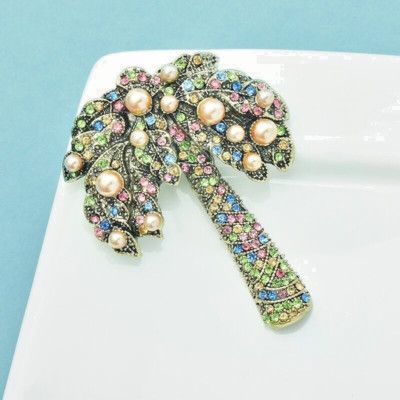 Sparkling Rhinestone Coconut Tree Brooch Pins Women Unisex Party ...