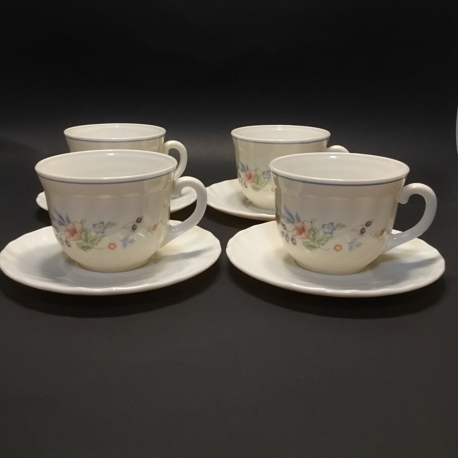 Vintage Arcopal France Victoria Tea Cup & Saucer Set of 4 | eBay