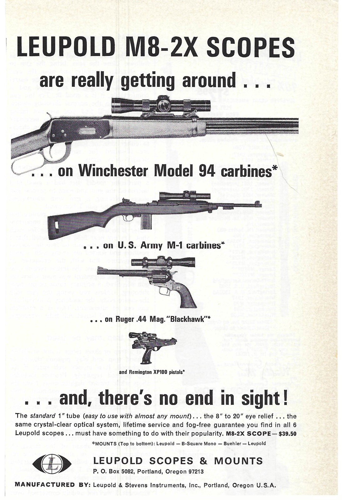 1964 Leupold Scopes & Mounts M8-2X Scopes Rifle Revolver Guns Vintage ...